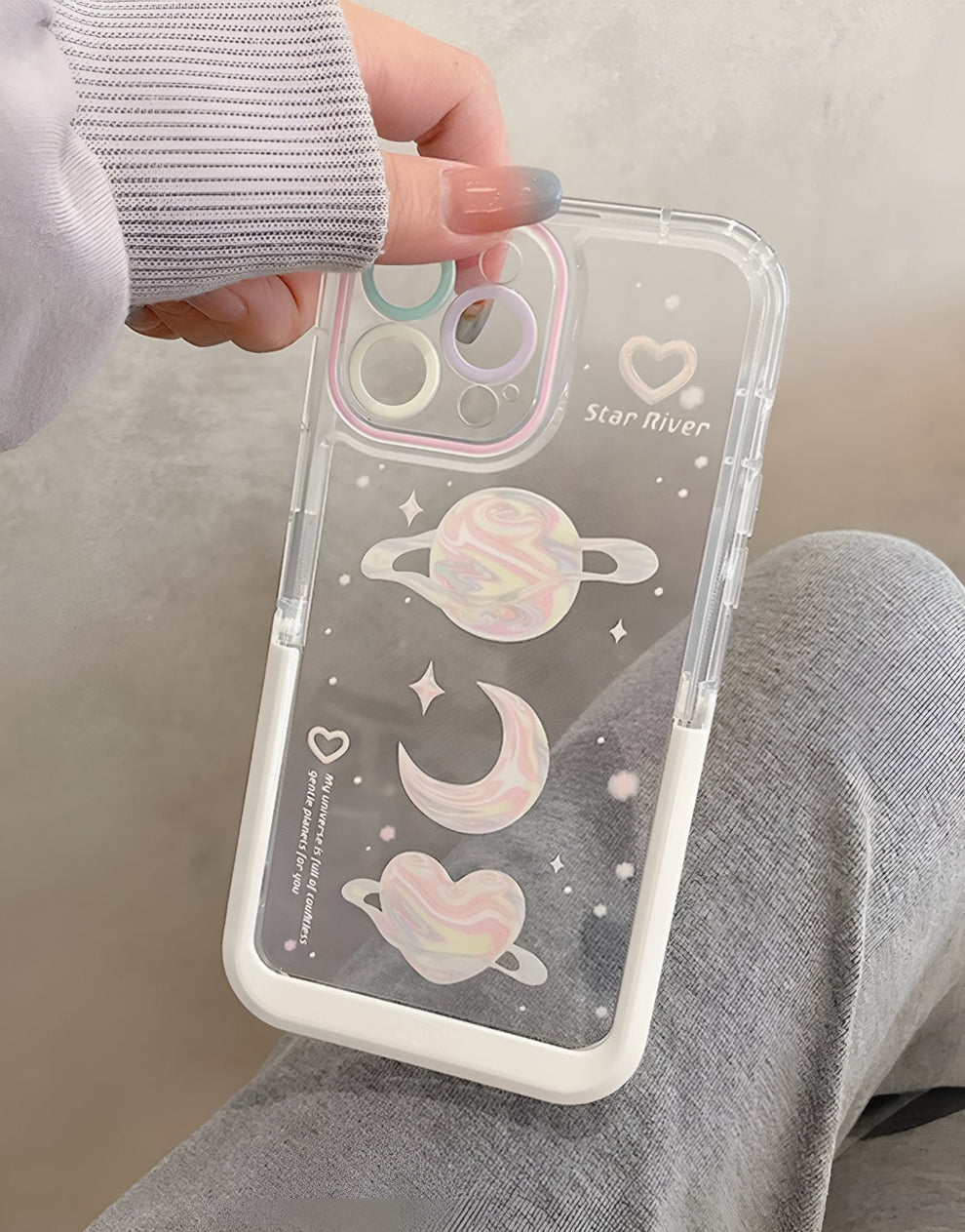 Cute Planet Moon Clear iPhone Case – URBANLUSA