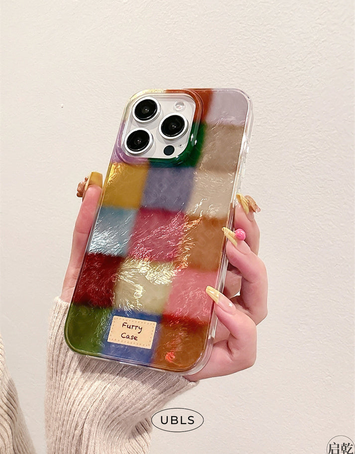 Vintage Cozy Furry Checkered iPhone Case – URBANLUSA